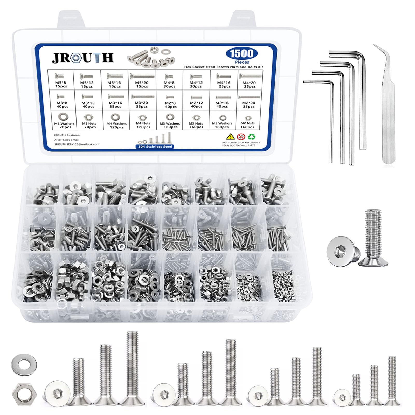 Snapklik.com : 1500pcs Screws Assortment Hex Socket Flat Head Screws ...