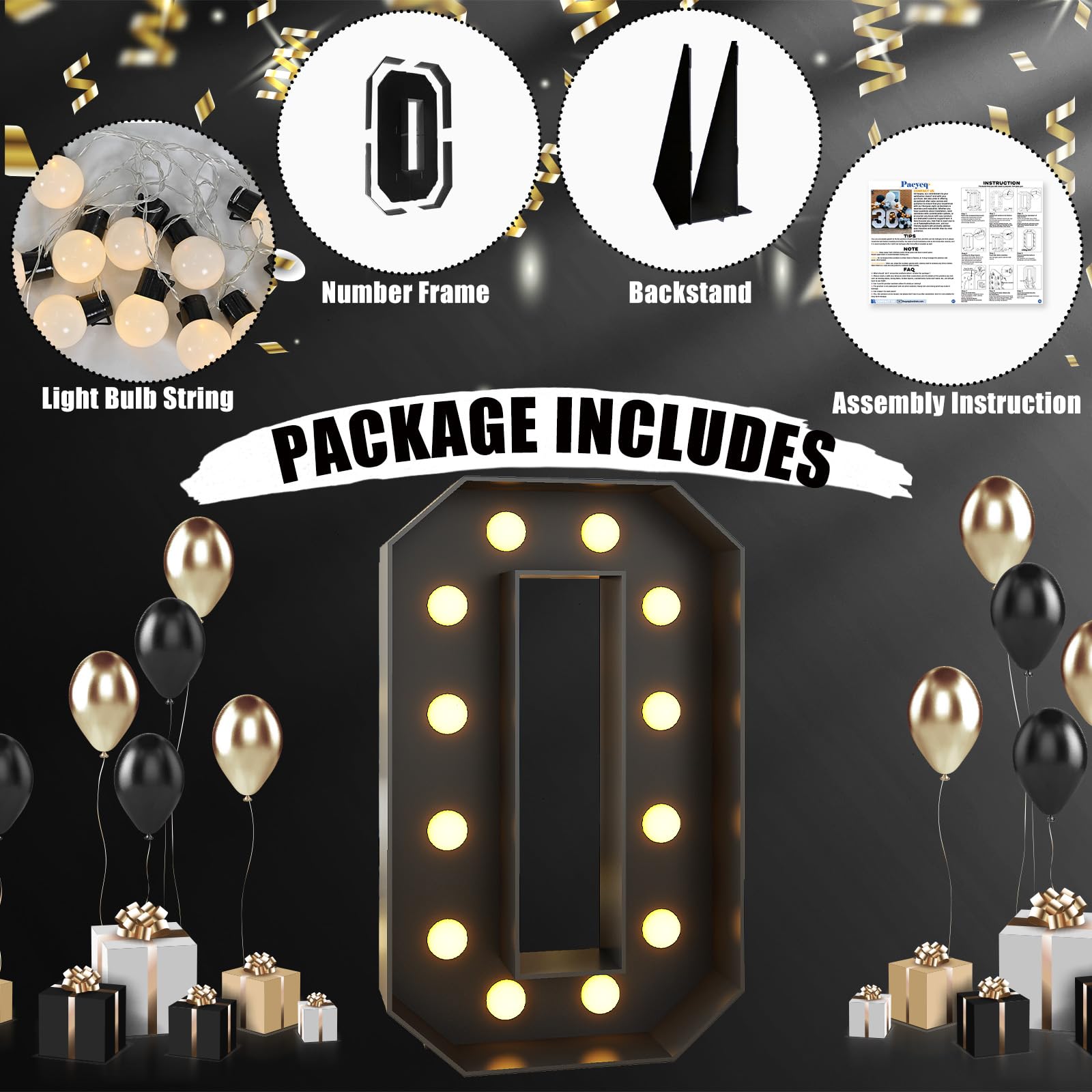 Snapklik.com : Paeyeq 4FT Marquee Light Up Numbers, Black Marquee ...