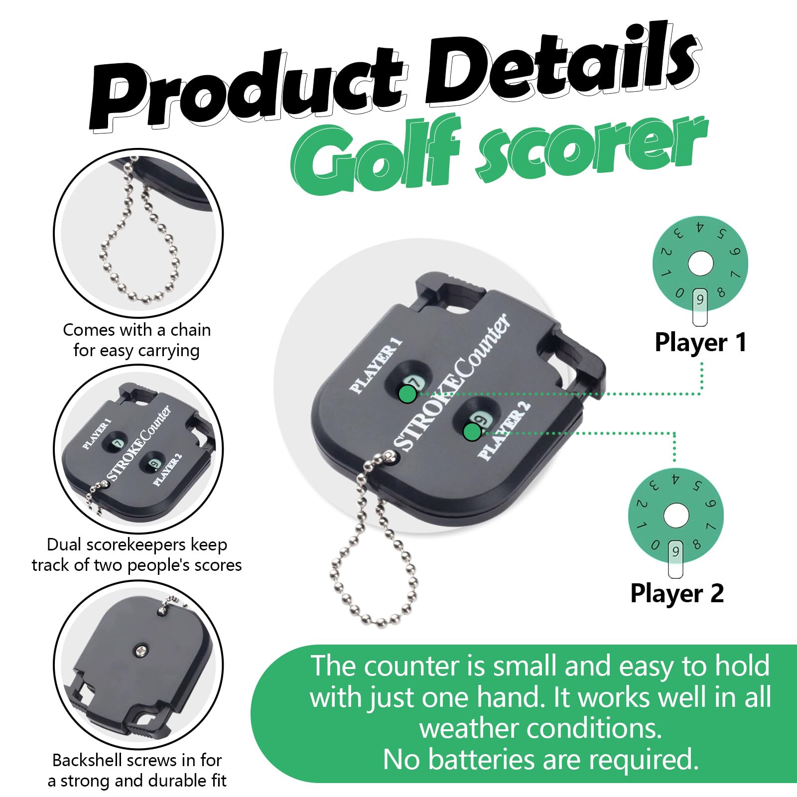 Huakaile 3 Pack Portable Golf Stroke Counter with Key Chain, 2 Player ...