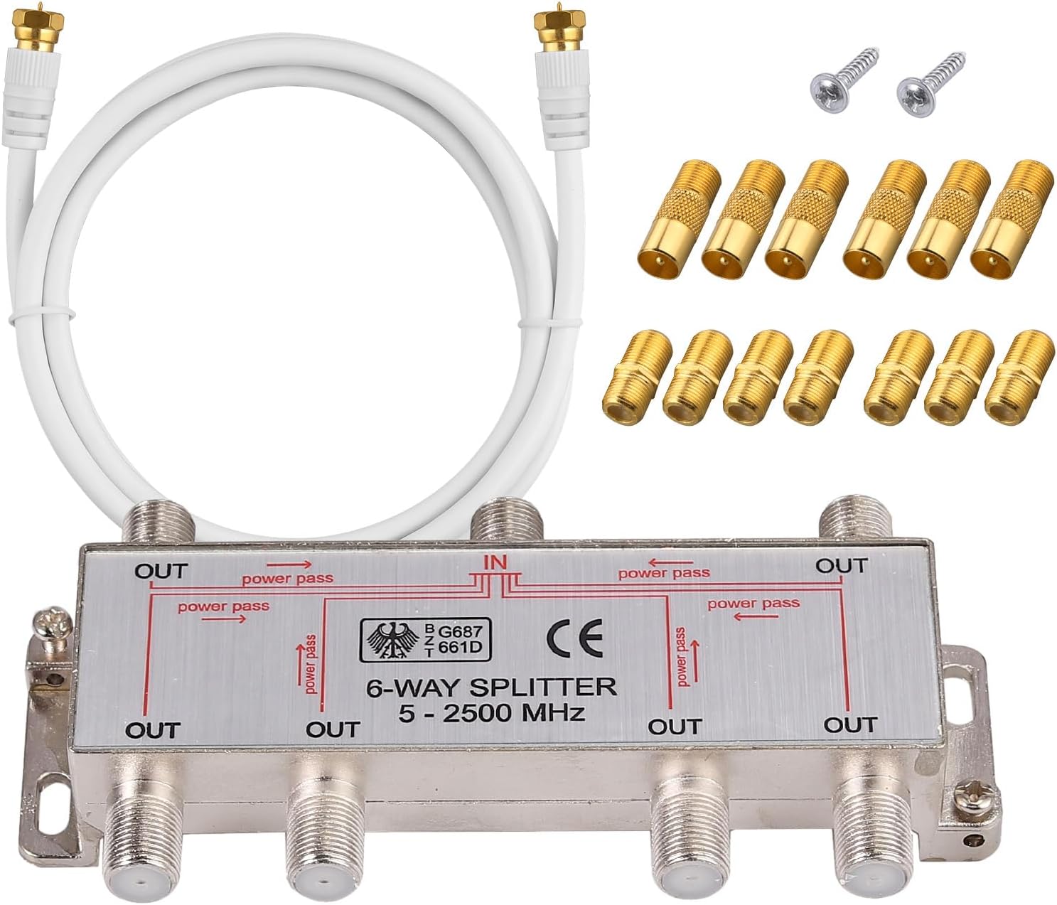 Justech 6 Way Satellite Splitter F Type Splitter Coax Cable Splitter 5 ...
