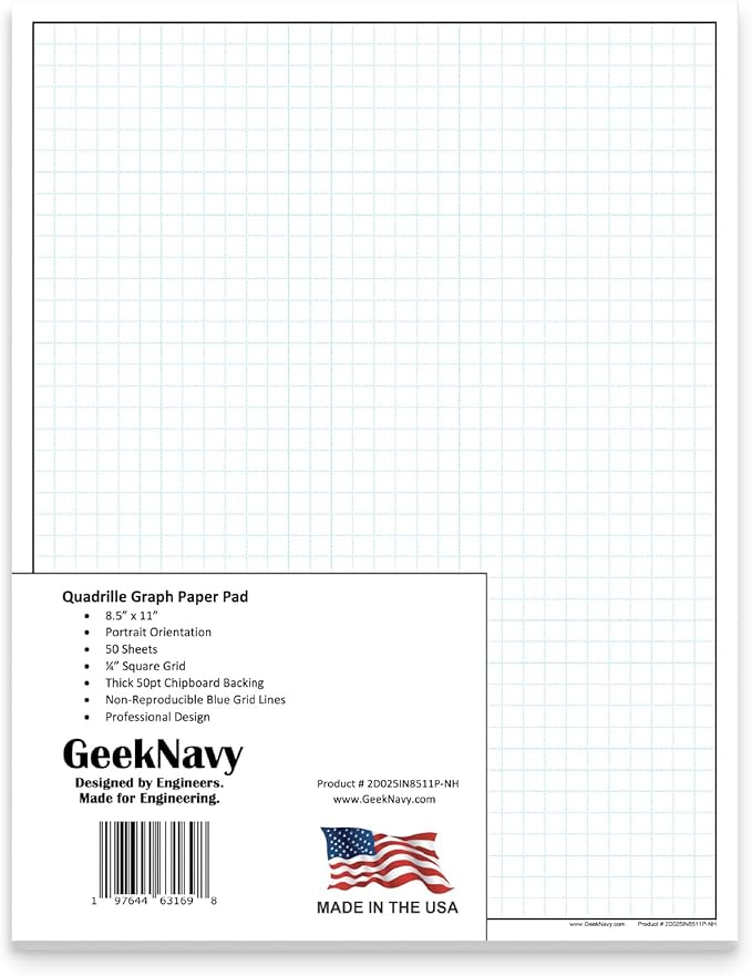 Amazon.com : GeekNavy 8.5" x 11" Quadrille Graph Paper 50 Sheets ...