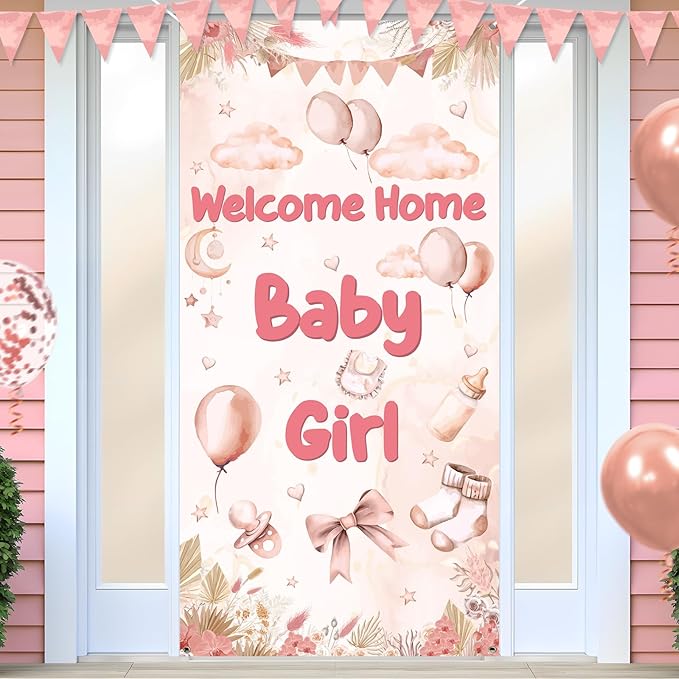 Amazon.com: Welcome Home Baby Girl Banner Decorations Welcome Baby Girl ...