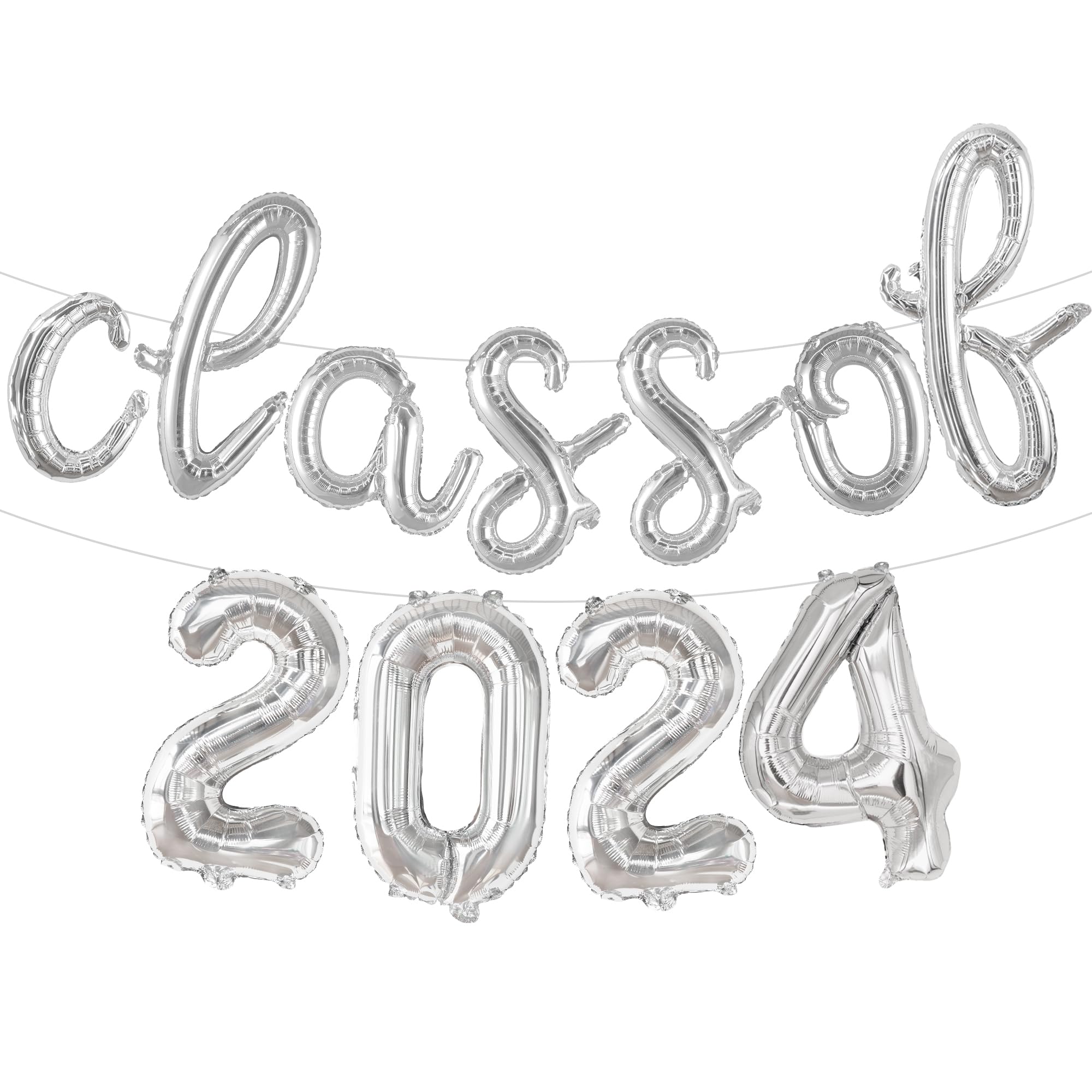 Buy KatchOn, Silver Cursive Class of 2024 Balloons - Large, 16 Inch ...
