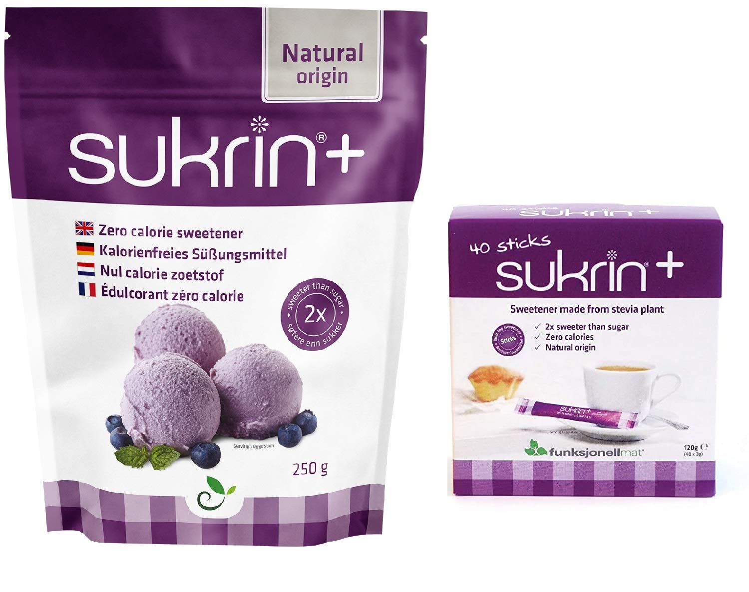 Sukrin Plus Home, Office & Travel Pack, 1 x 500g & 40 x 3g Sticks ...