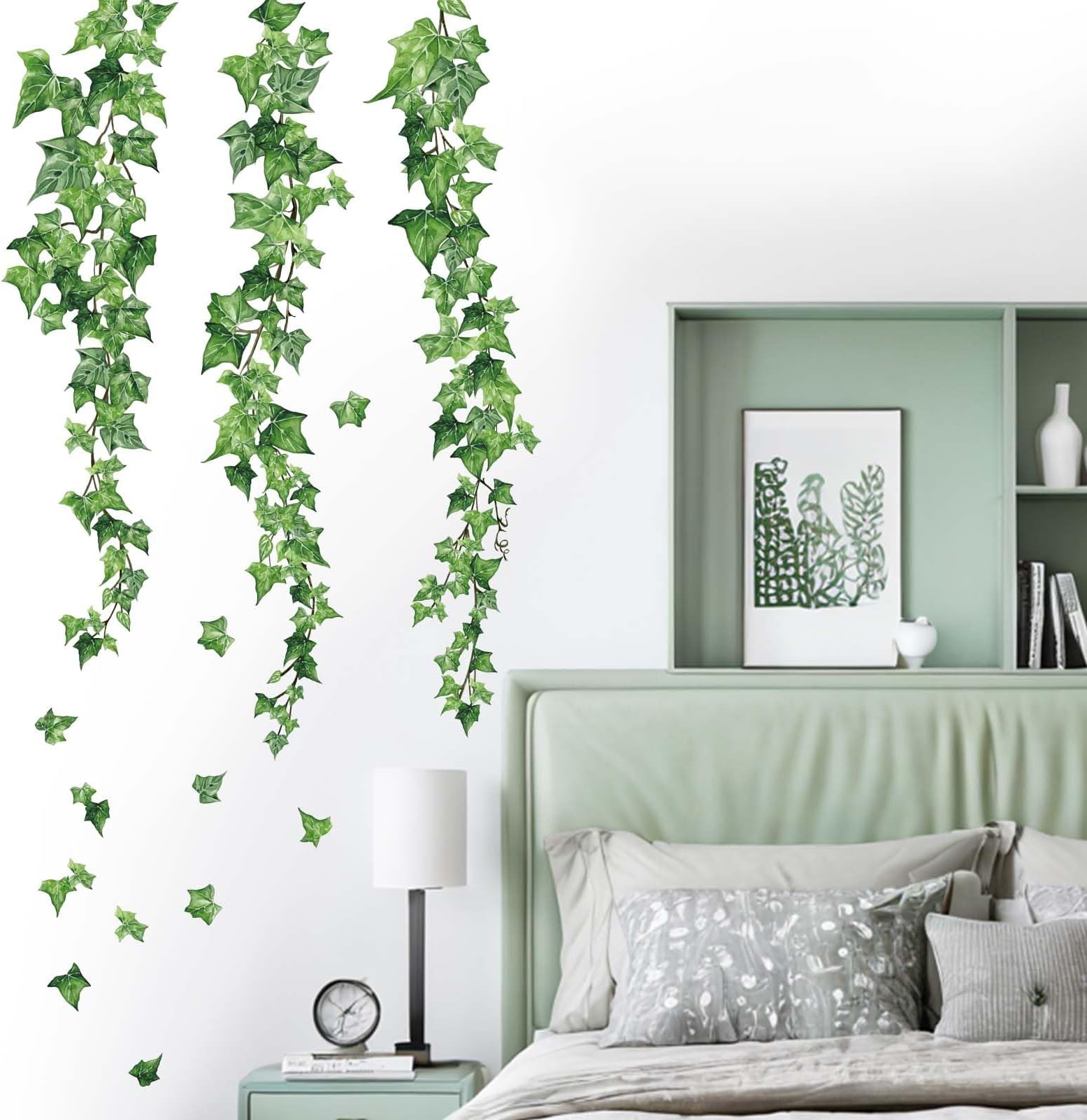 Hanging Ivy Wall Stickers for Bedroom: Peel and Stick Leaves Green Vine ...