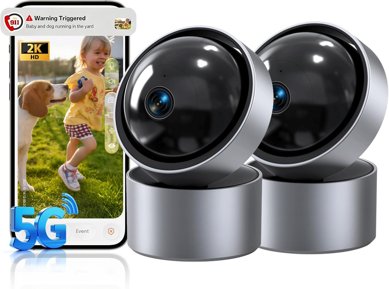 Amazon.com : 2K Indoor Cameras for Home Security, 2 Packs 5G&2.4G ...