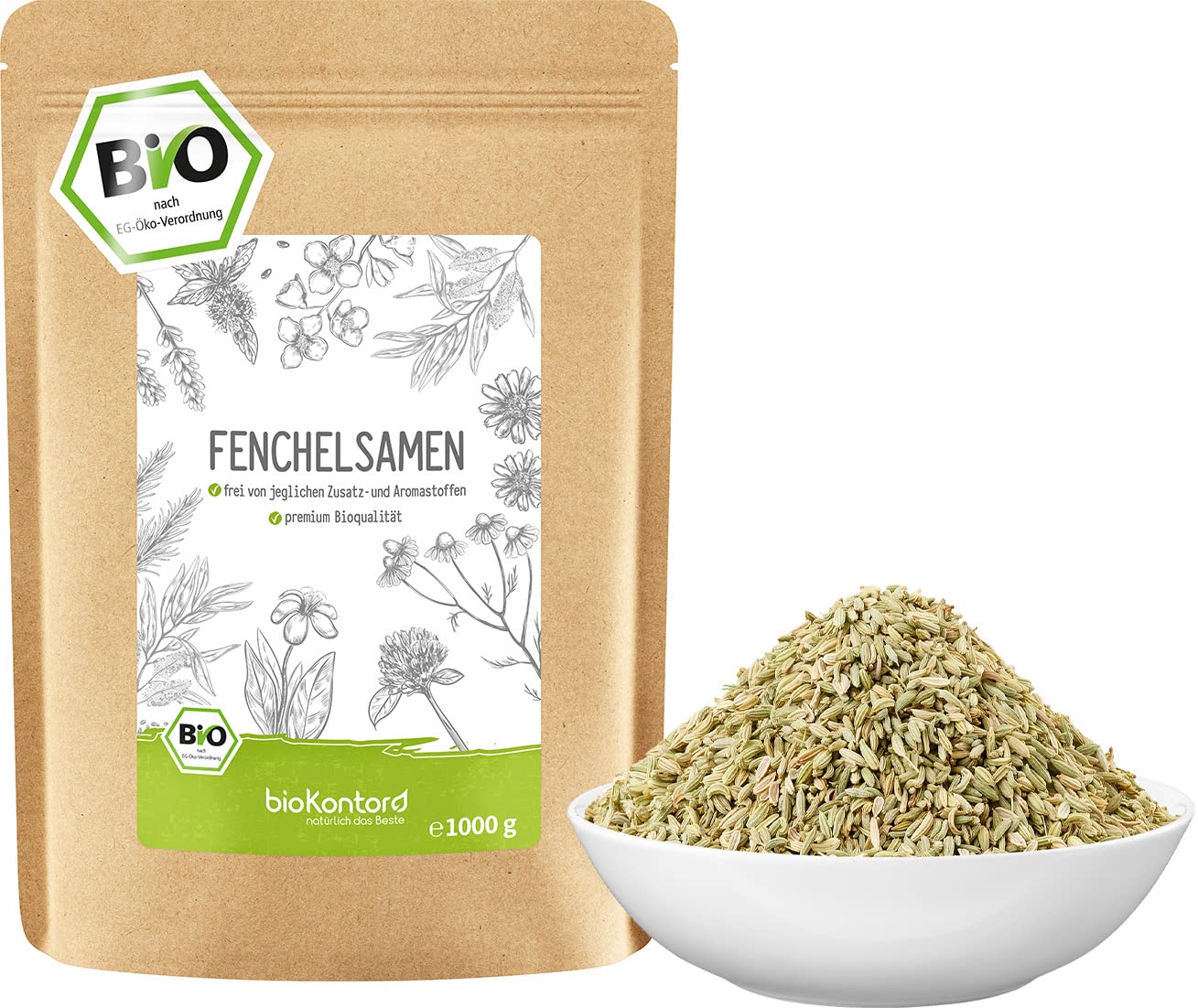 Fenchelsamen BIO süß ganz 1000g | 100% natürlicher Fencheltee lose ...