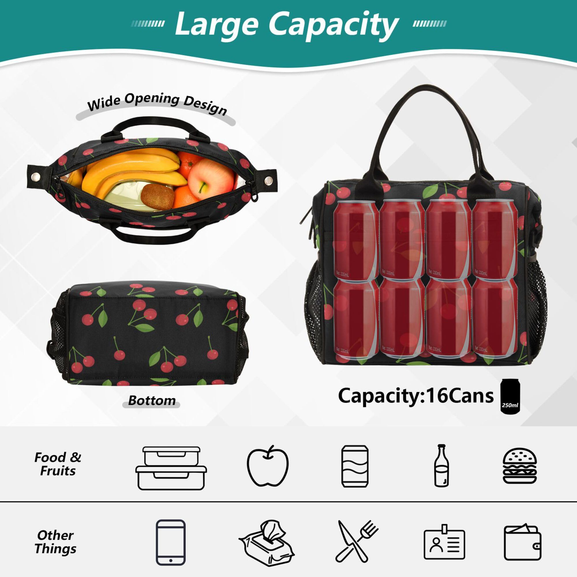 Snapklik.com : Red Cherry Fruits Lunch Bag Portable Lunch Box Cooler ...
