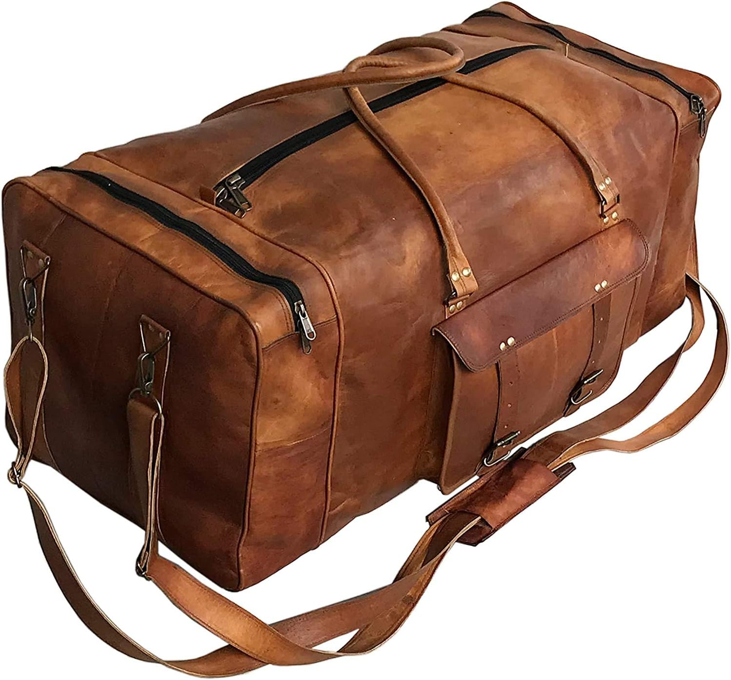Amazon.com | Leather Rolling Travel Duffle Bag for Men Women 21 inch ...