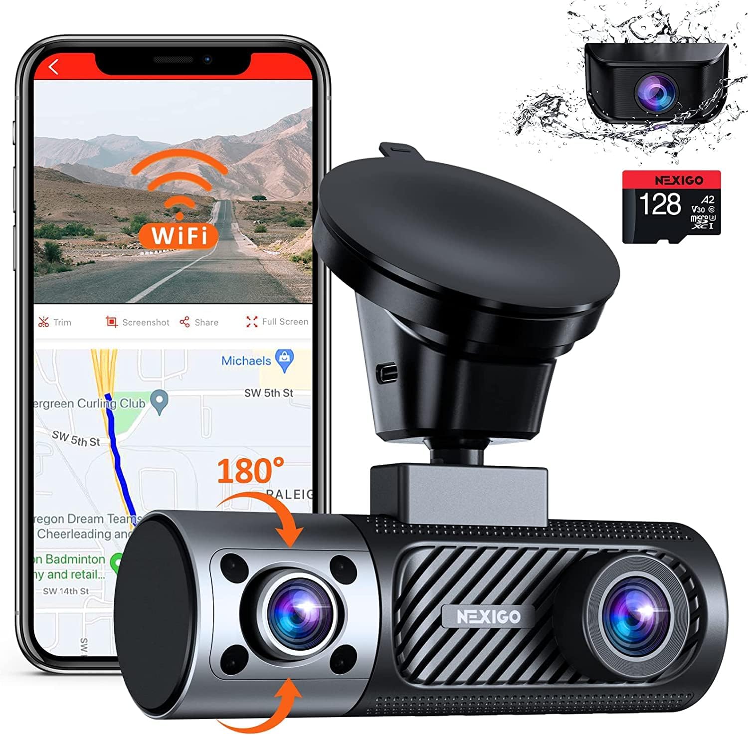 Amazon.com: NexiGo 3 Channel Dash Cam with Rotatable Interior/Front ...