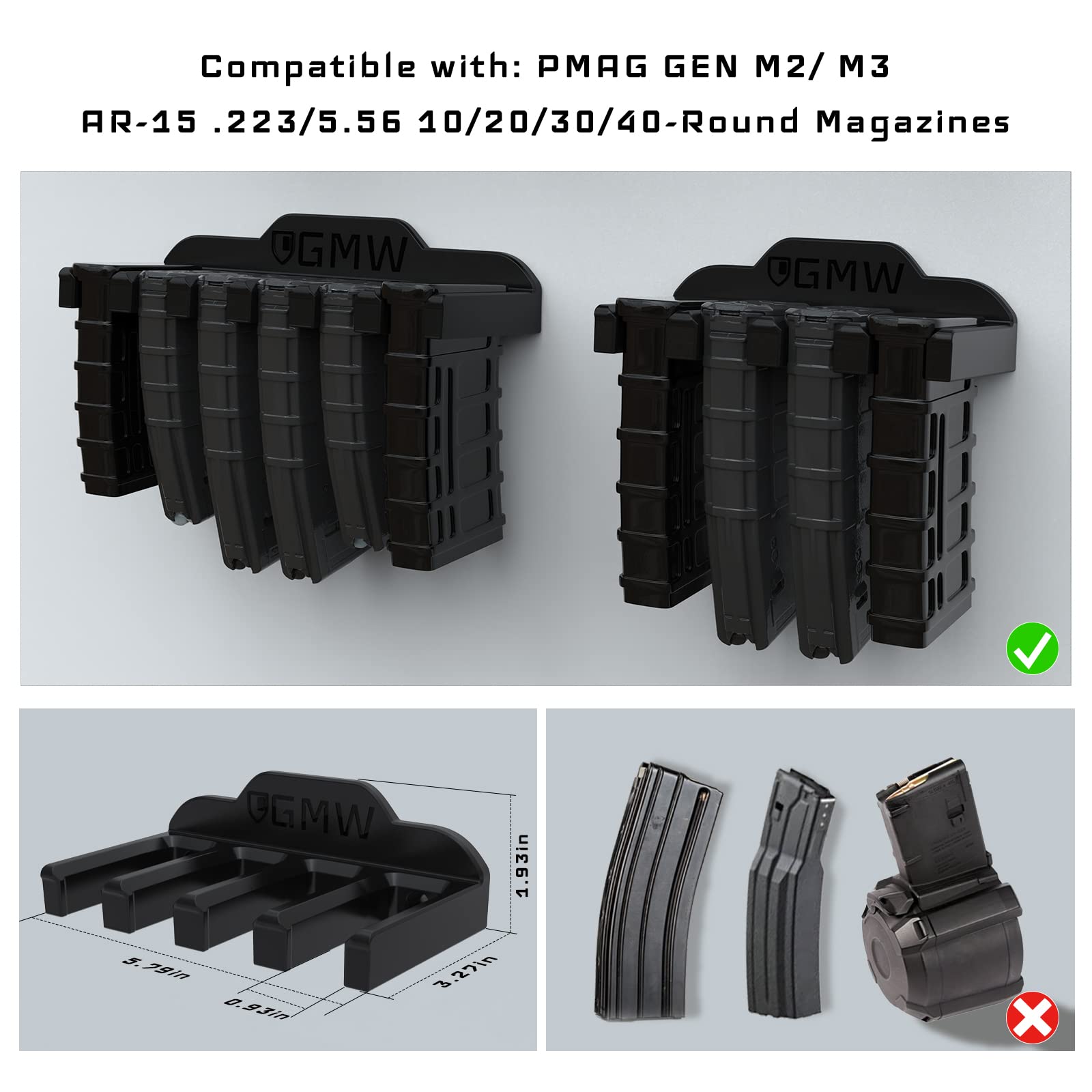 Snapklik.com : GMW 4 X PMAG Wall Mount For Mag Wall Display PMAG Mag ...
