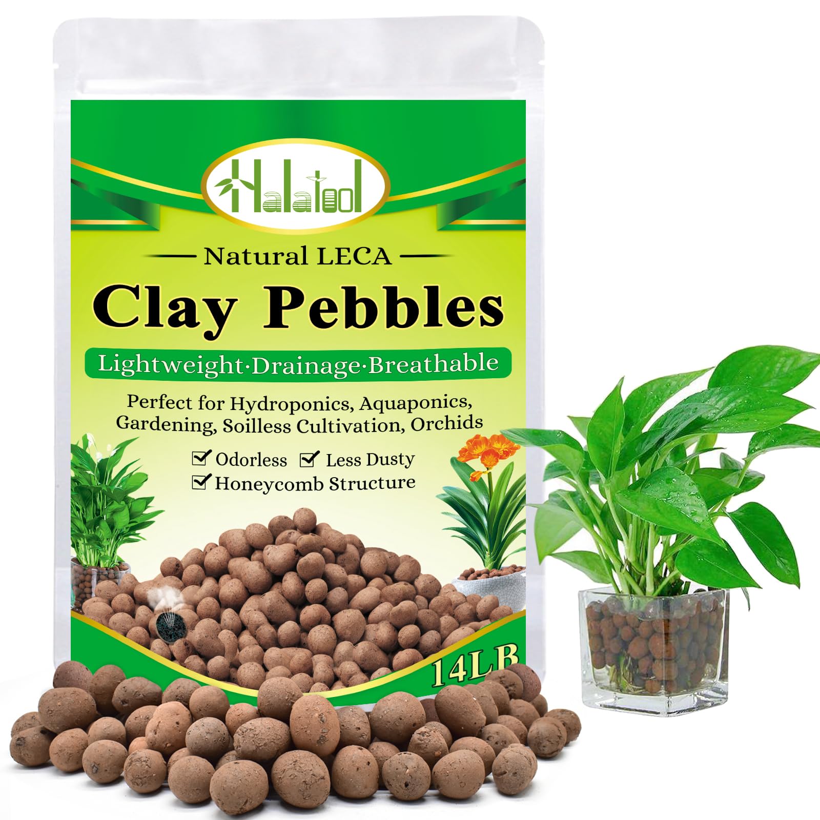 Amazon.com : Halatool 14 LB Organic Clay Pebbles 4mm-16mm Leca for ...