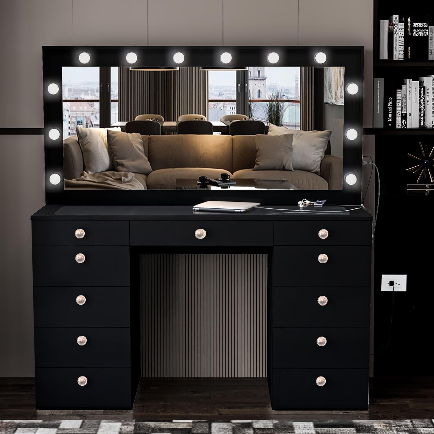 Amazon.com: Boahaus Anaisa Extra Large Makeup Vanity, Large Black ...