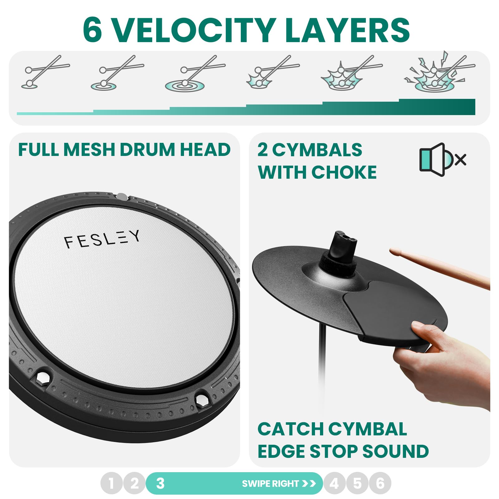 Snapklik.com : Fesley FED150 Electric Drum Set: Dual Zone Snare Drum, 2 ...