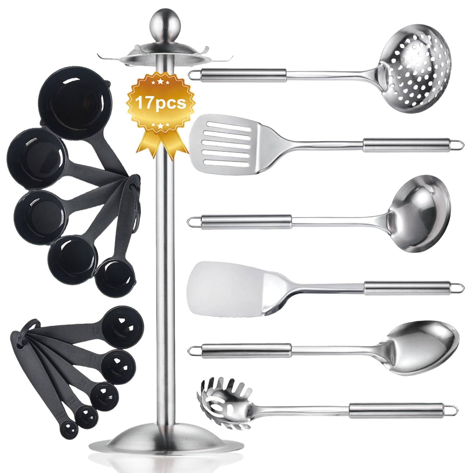 Amazon.com: 17Pcs Stainless Steel Cooking Utensils Set - Metal Kitchen ...