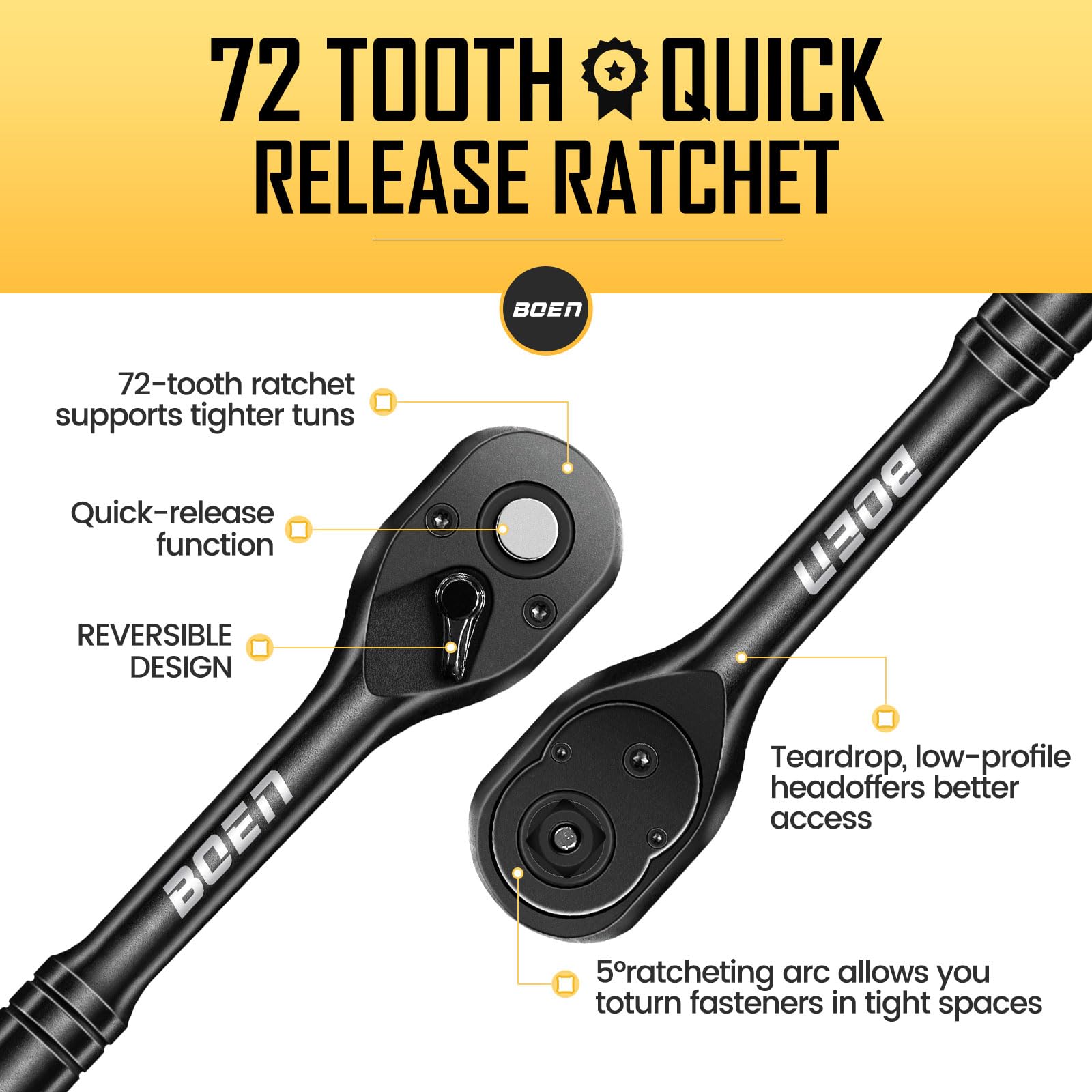 Snapklik.com : 1/2 Inch Drive Ratchet, 72-Tooth Quick-Release Ratchet ...