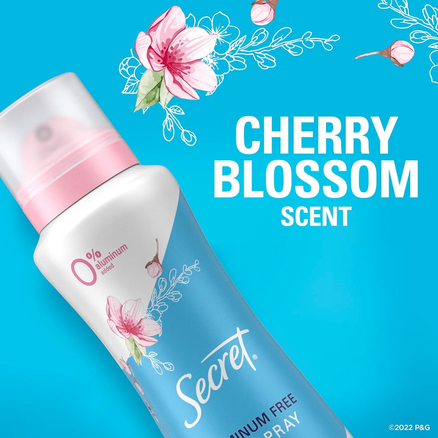 Secret Dry Spray Desodorante sin aluminio para mujeres, flor de cerezo ...