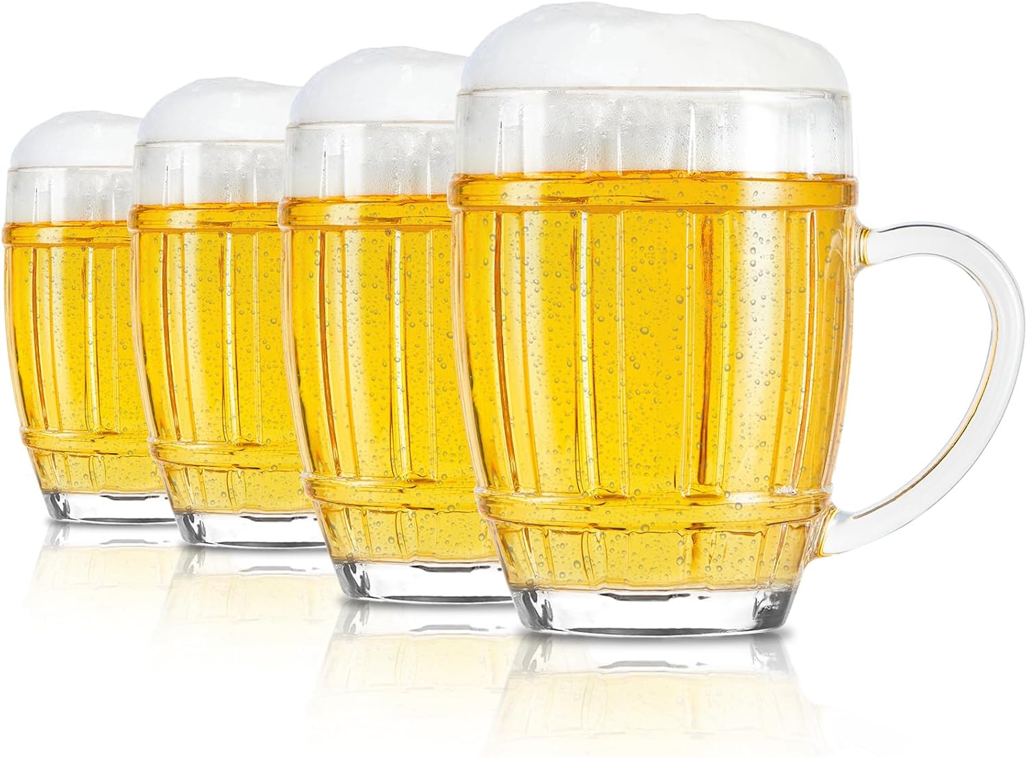 Amazon.com | CREATIVELAND Barrel Glass Beer Mugs - Set of 4 Freezer ...