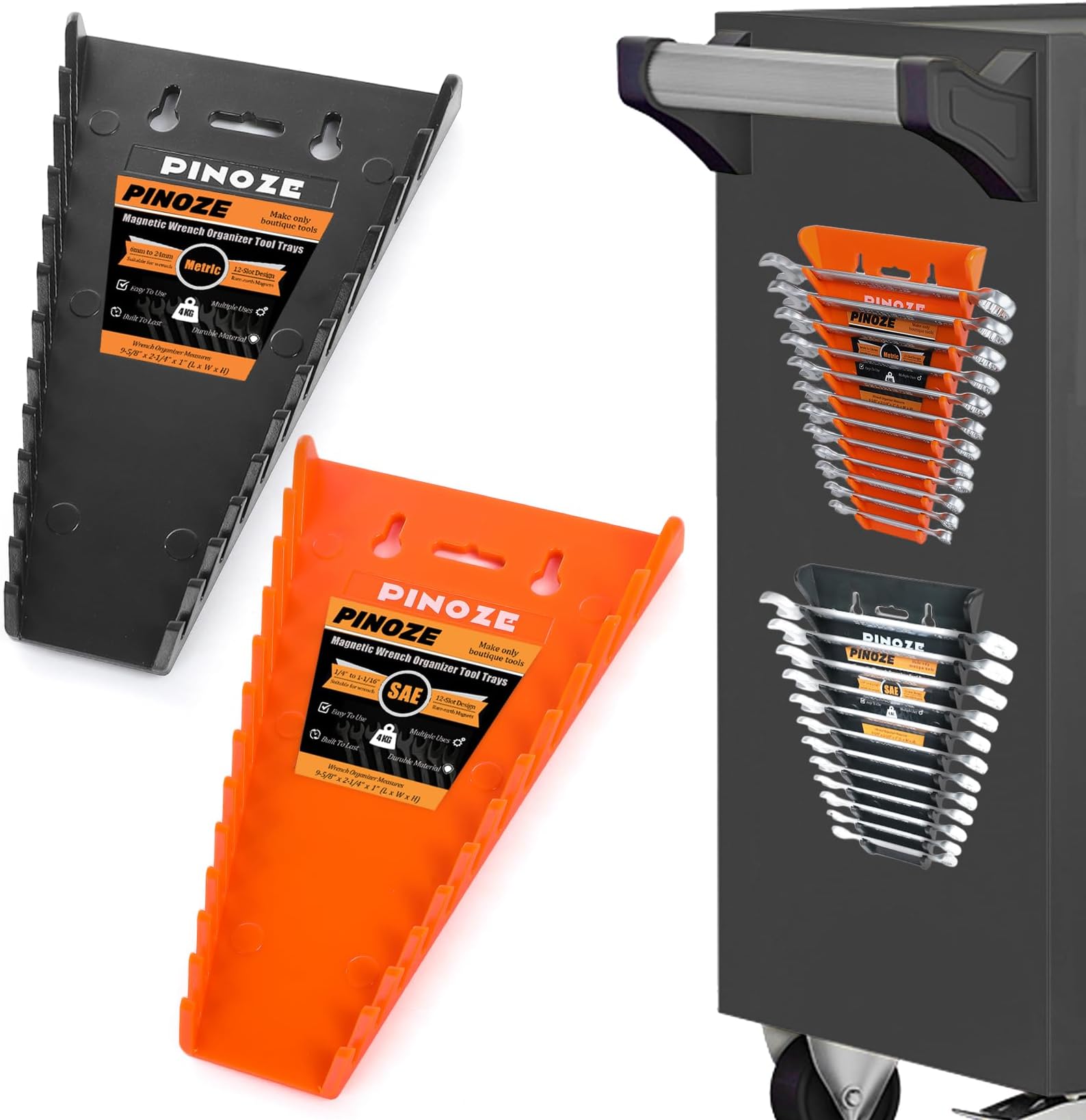 Amazon.com: Pinoze 2-Pack Magnetic Wrench Organizer, 24-Slot Wrench ...