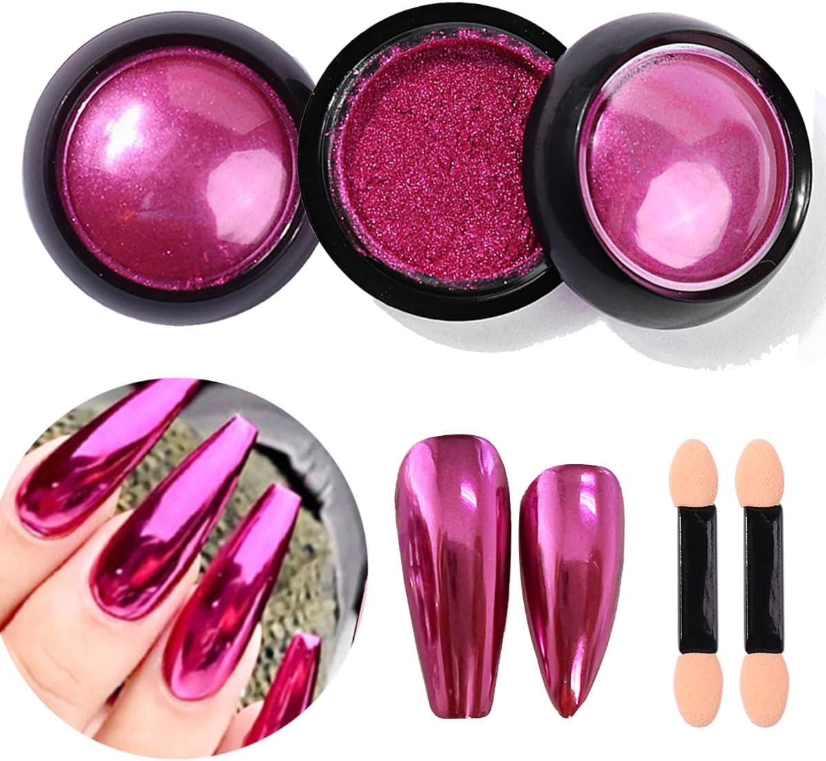 Amazon.com: Rose Pink hrome Nail Powder Plum Metallic Chrome Powder ...