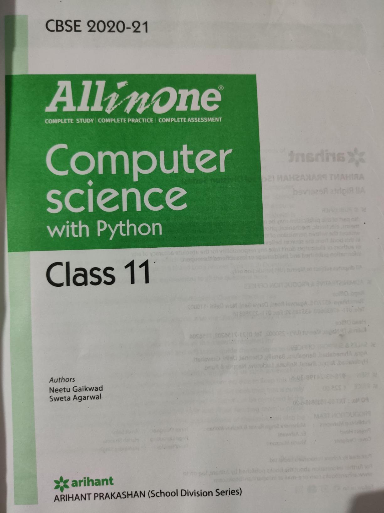 All In One COMPUTER SCIENCE With PYTHON CBSE Class 11th : Amazon.in: Books
