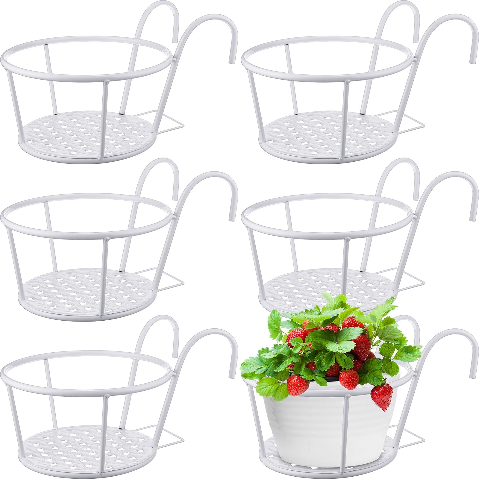 Amazon.com : Dandat 6 Pcs 8.7'' Iron Metal Railing Flower Pot Hanging ...