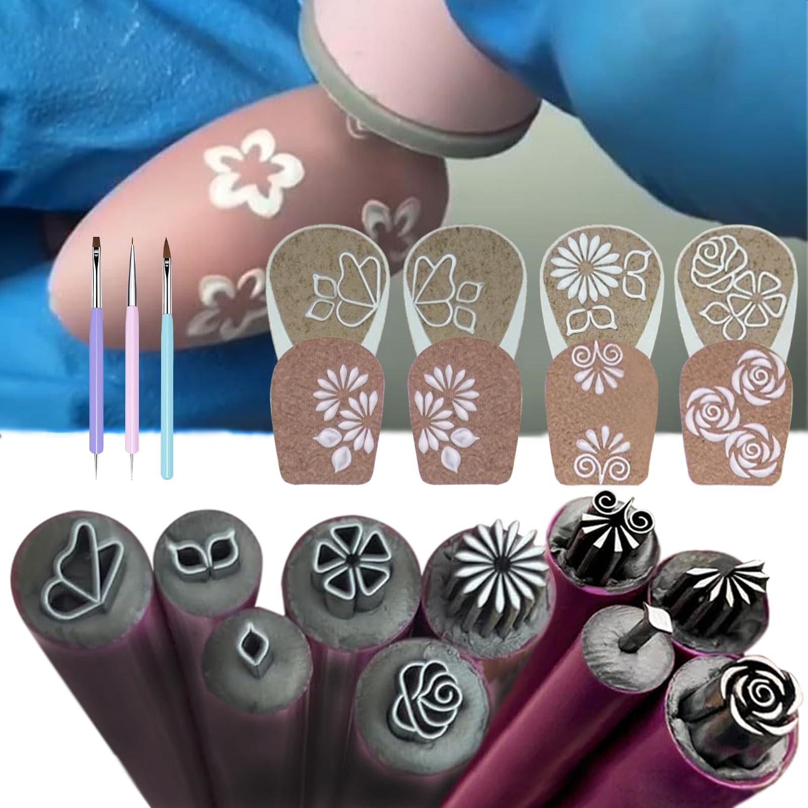 Amazon.com: 10PCS Nail Art Flower Stamp Pen, Nail Art Stamp Pen Set ...