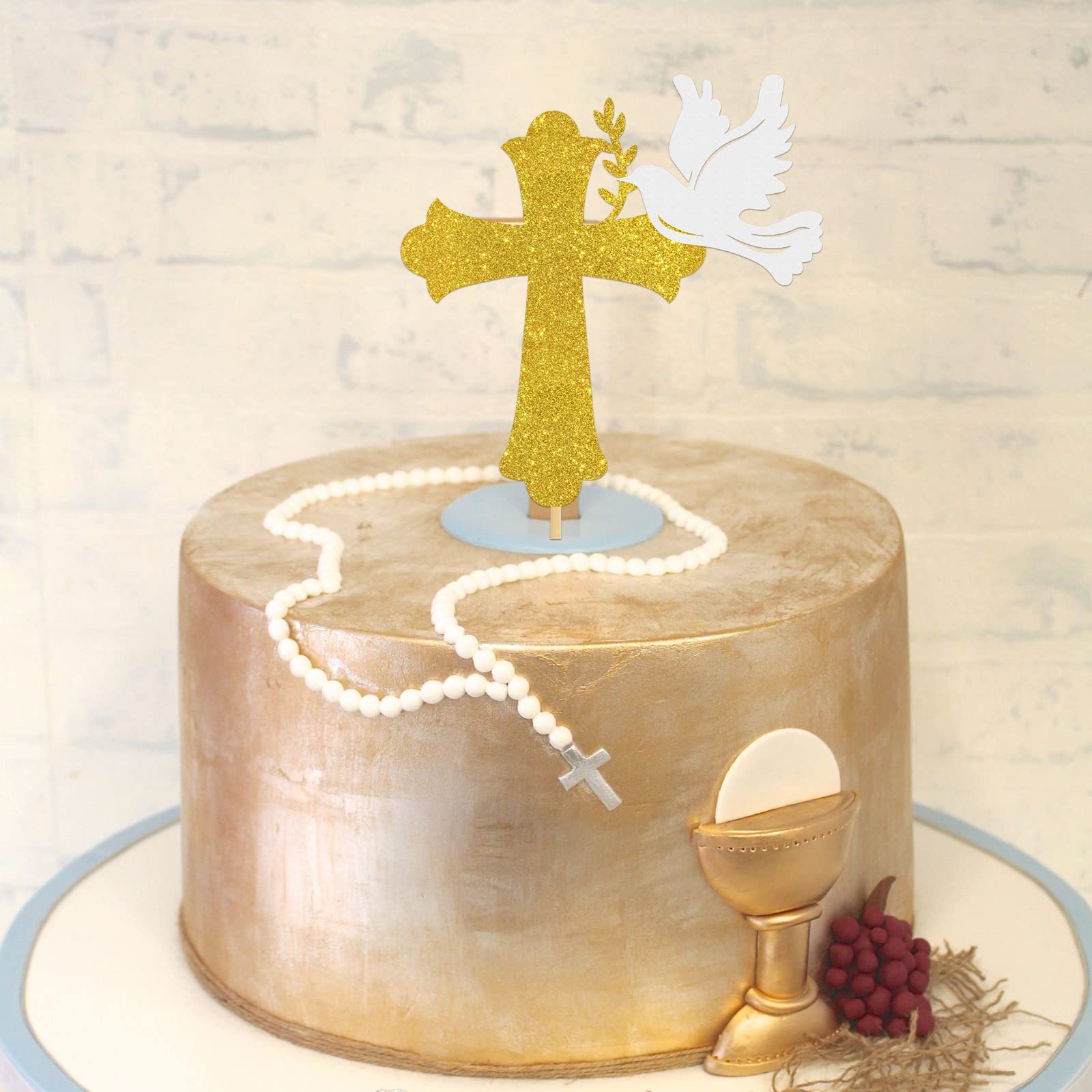 Snapklik.com : Gold Glitter Cross Cake Topper, Pigeon Cross Cake Decor ...