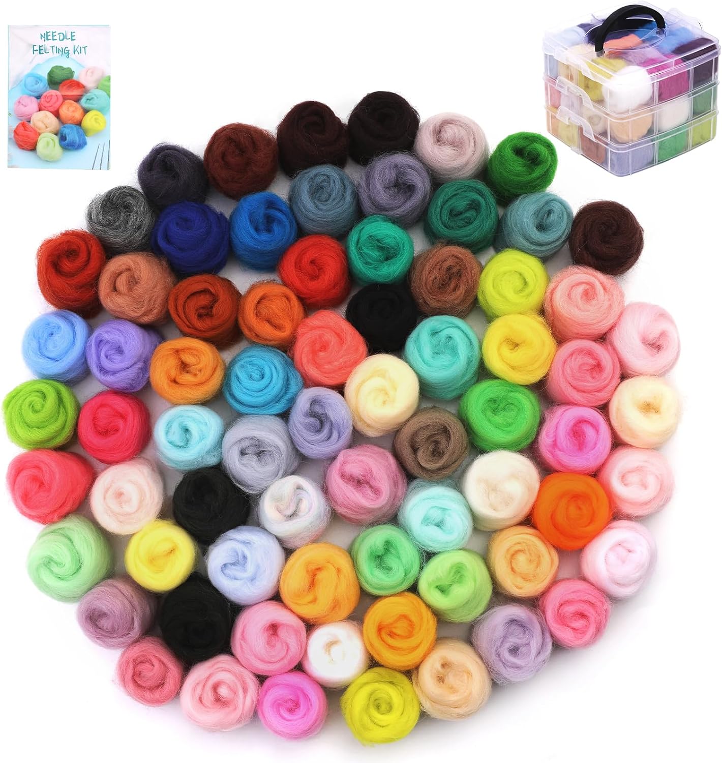 Needle Felting Kit 72 Colors Wool Roving Yarn Nature Fiber Wool Needle ...
