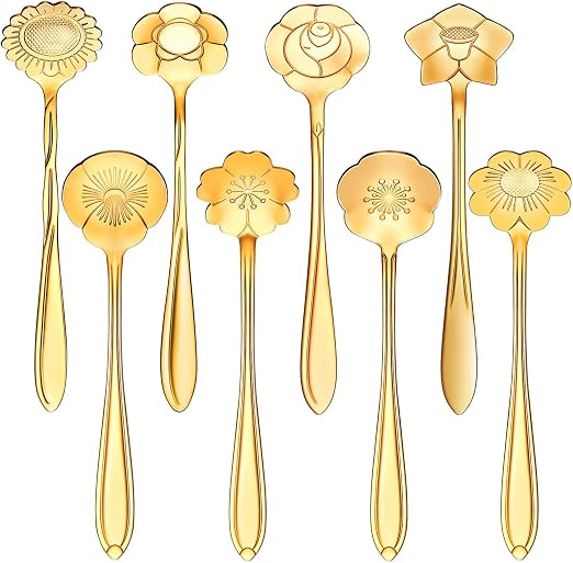Amazon.com: 8 Pcs Gold Stirring Spoons Set,Floral Design Stainless ...