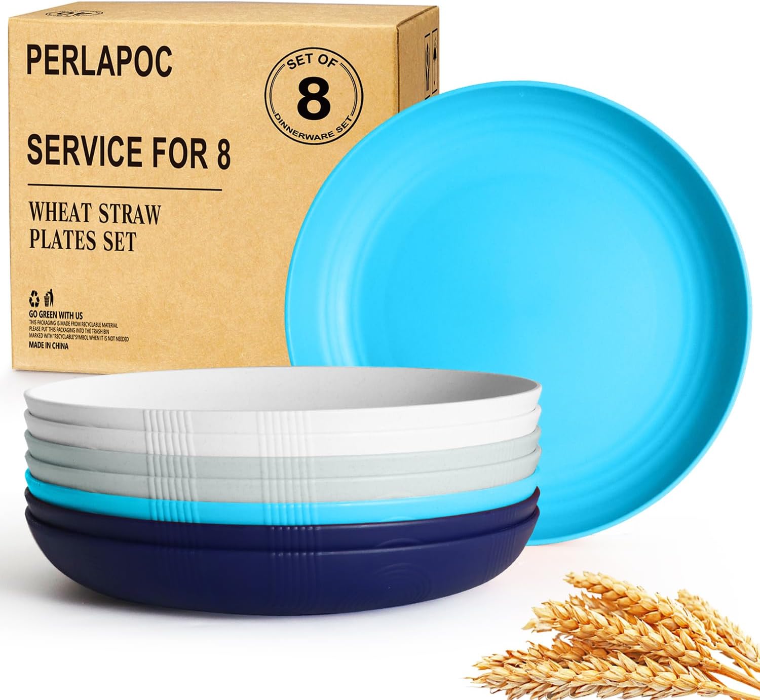 Amazon.com | Perlapoc Dinner Plates Set of 8 - Wheat Straw Plates 10 ...