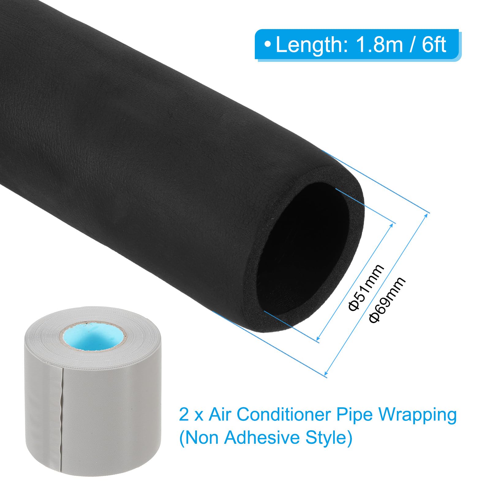 PATIKIL 2″(51mm) ID x 6Ft Pipe Insulation Foam Tube, Pipe Cover Wrap ...