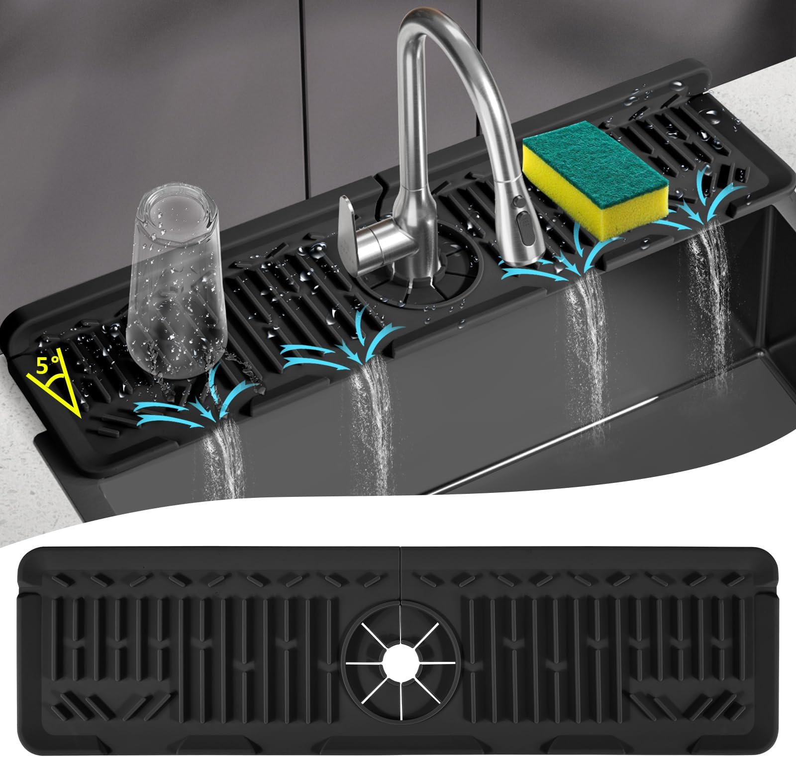 Amazon.com: KEEGOP Kitchen Sink Splash Guard,Silicone Draining Mat for ...