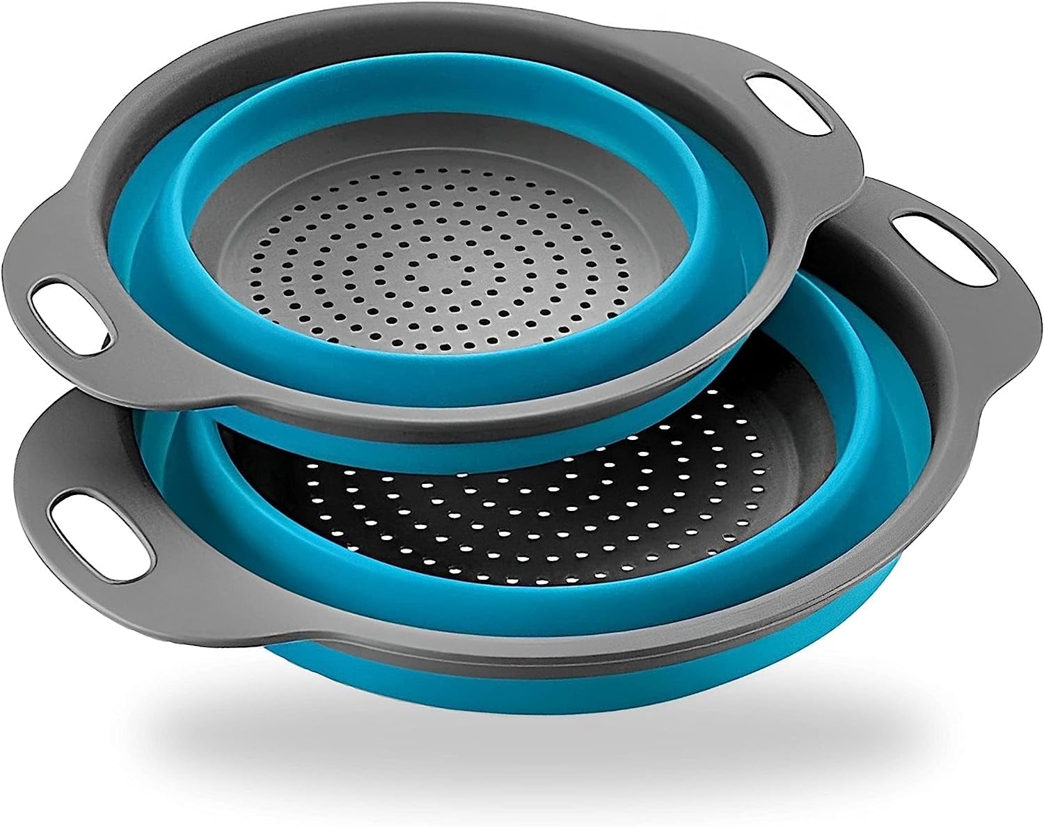 Collapsible Colander Set of 2 Silicone Round Foldable Strainer Kitchen ...