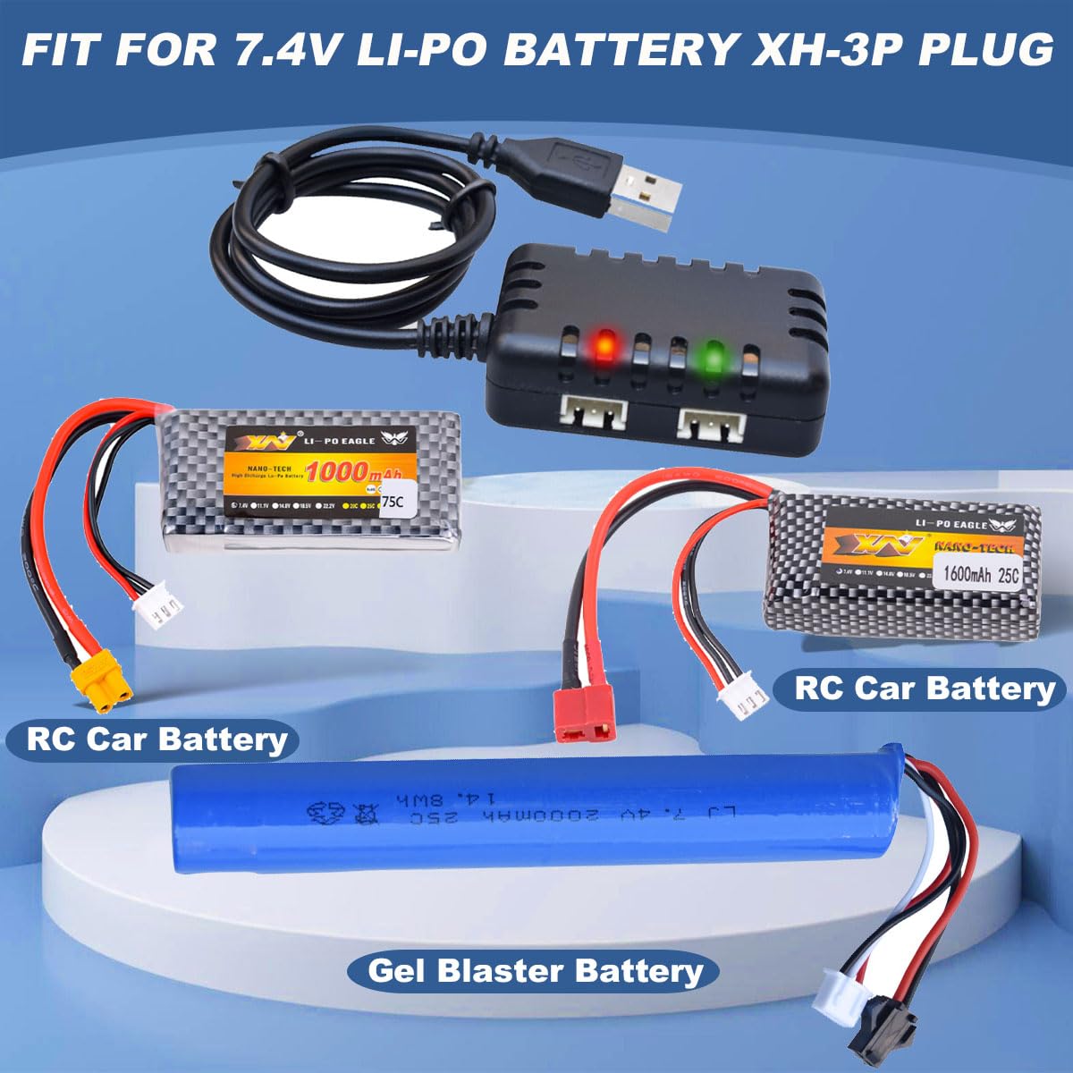 Snapklik.com : 7.4V Lipo Battery Charger, Gel Blaster Chargers Cable 2-in-1