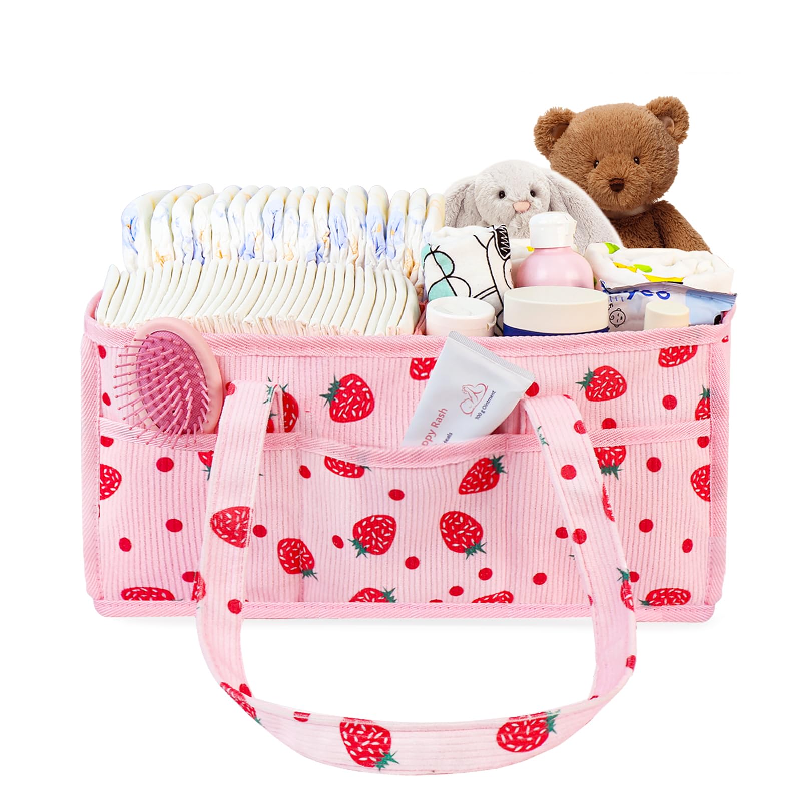Amazon.com: Baby Diaper Caddy Organizer, Pink Corduroy Diaper Organizer ...