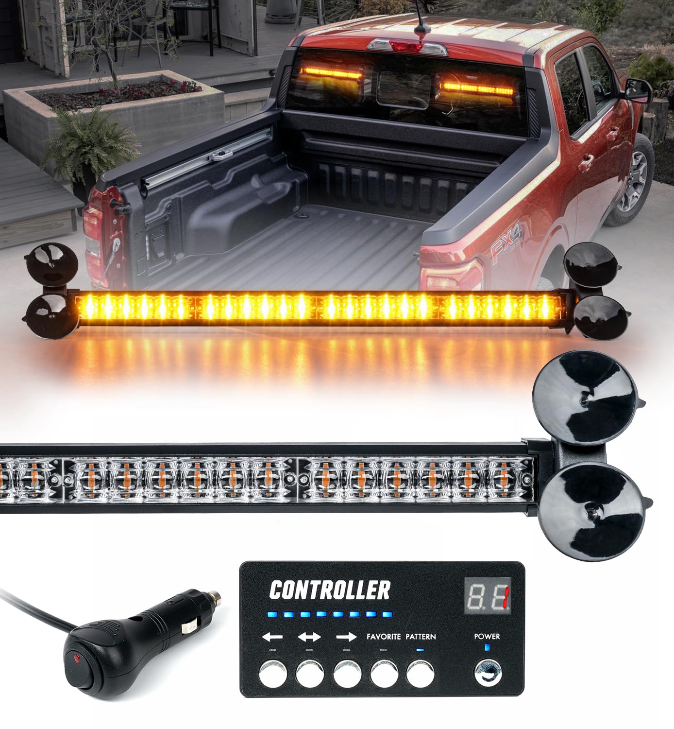 Snapklik.com : LUMENIX Amber LED Traffic Advisor Strobe Light Bar w ...