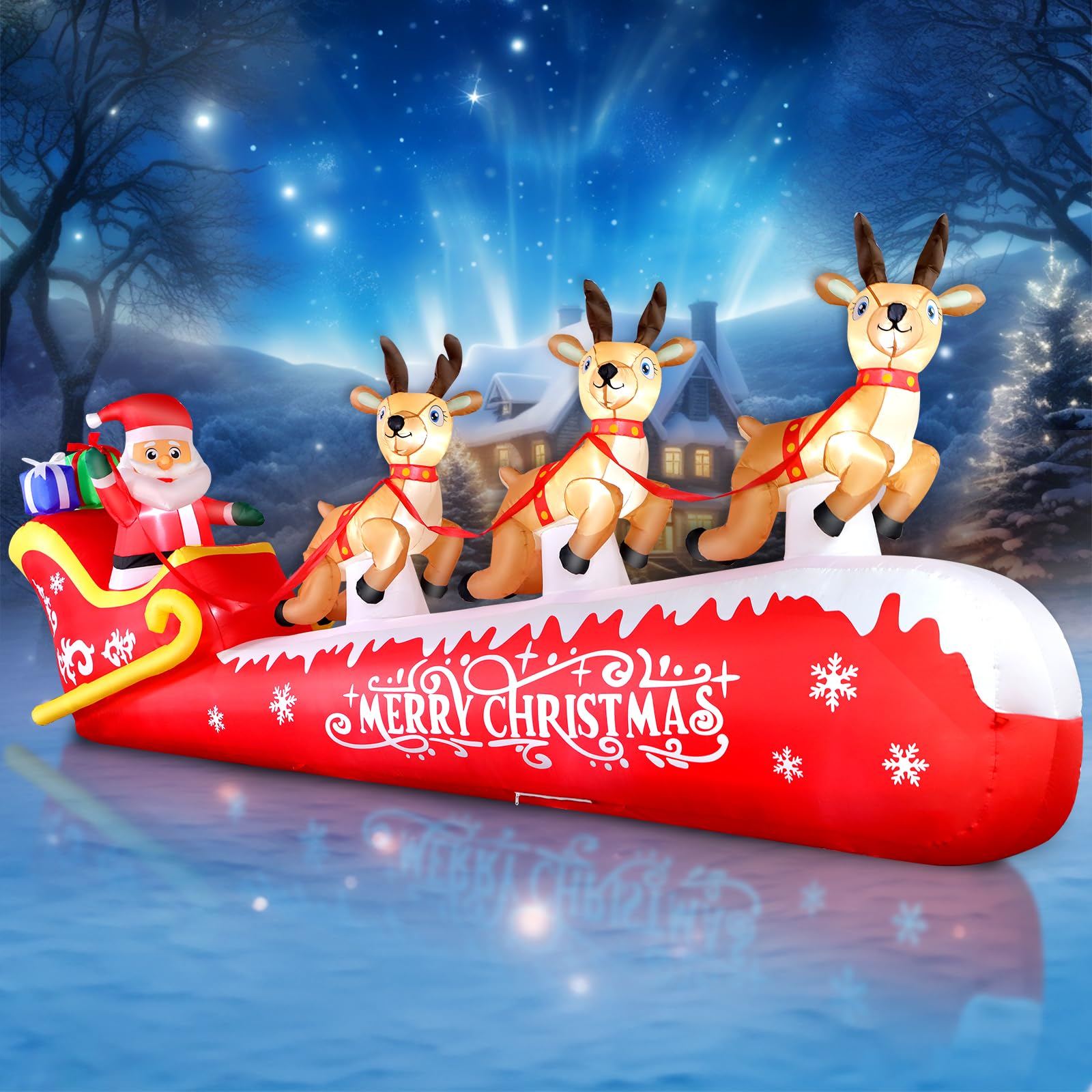 Amazon.com: FunFanso 12FT Christmas Inflatable Santa Claus on Sleigh ...