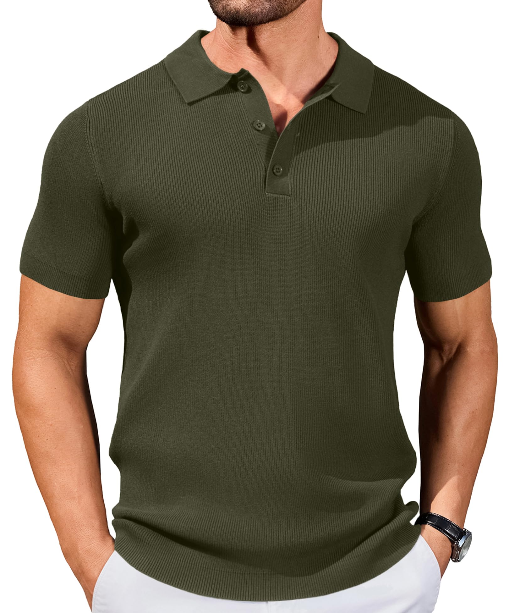 COOFANDY Mens Slim Fit Knit Polo Shirts Business Lightweight Polo ...