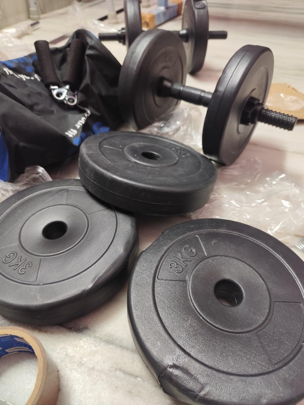 BODYFIT Home Gym Set Combo Kit, Equipment, (20Kg-100Kg) Weight Plates ...