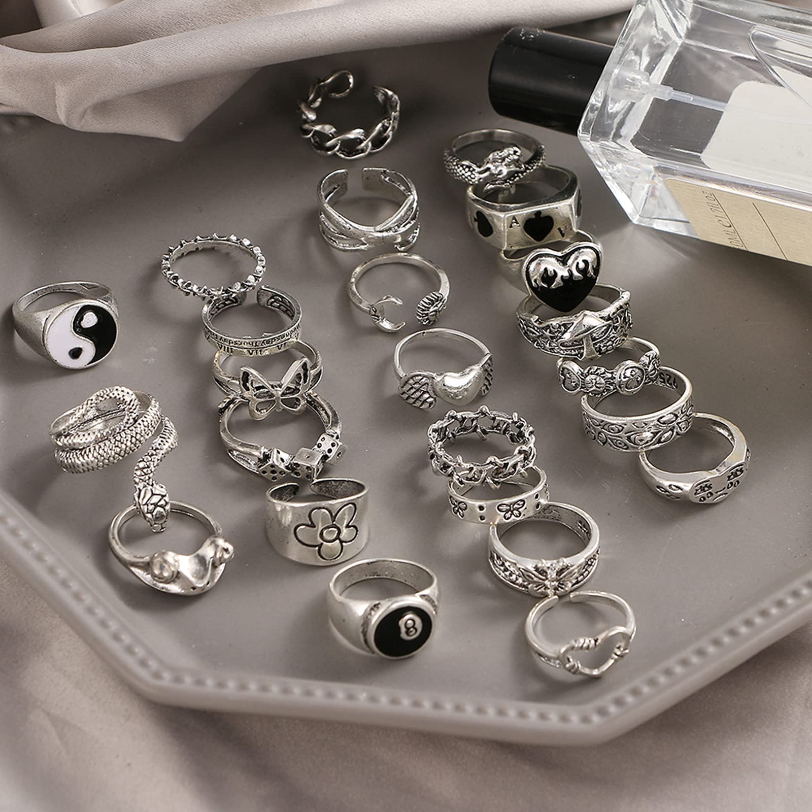Snapklik.com : IFKM 15-63 PCS Vintage Silver Knuckle Rings Set For ...