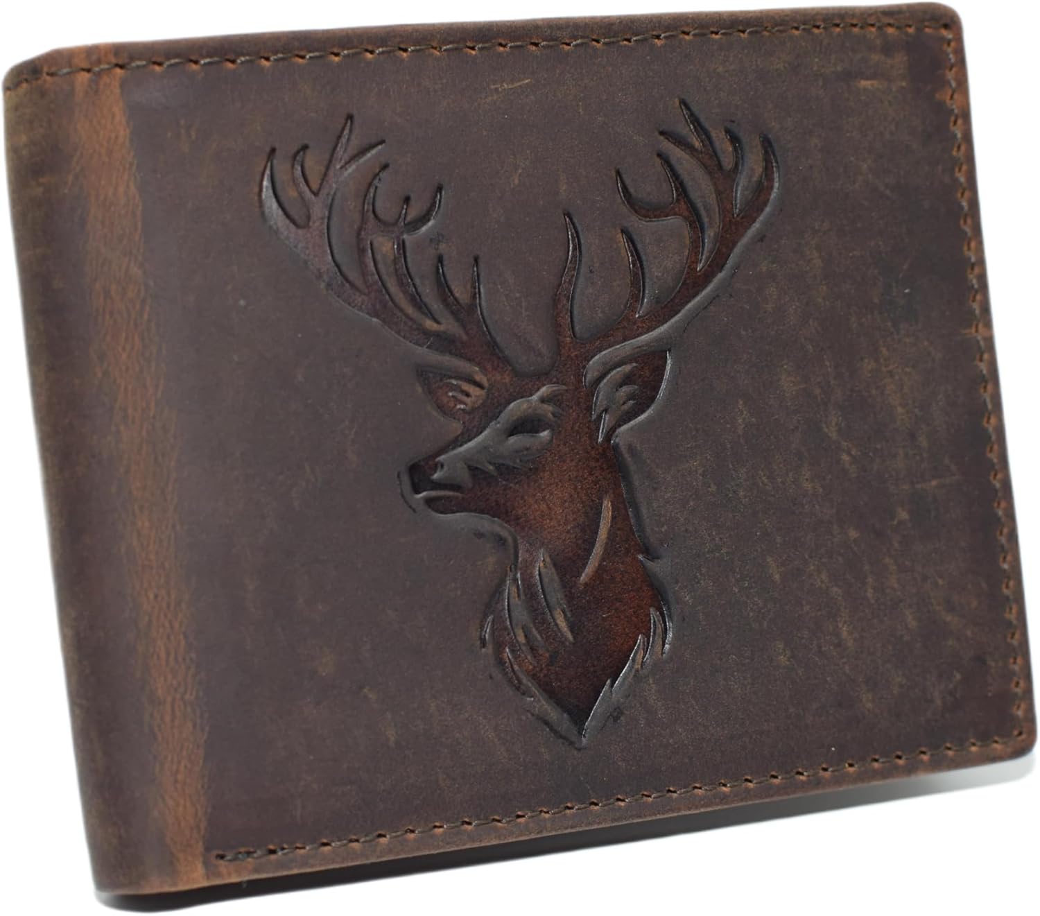 Amazon.com: Men’s RFID Blocking Deer Head Leather Wallet – Rustic ...