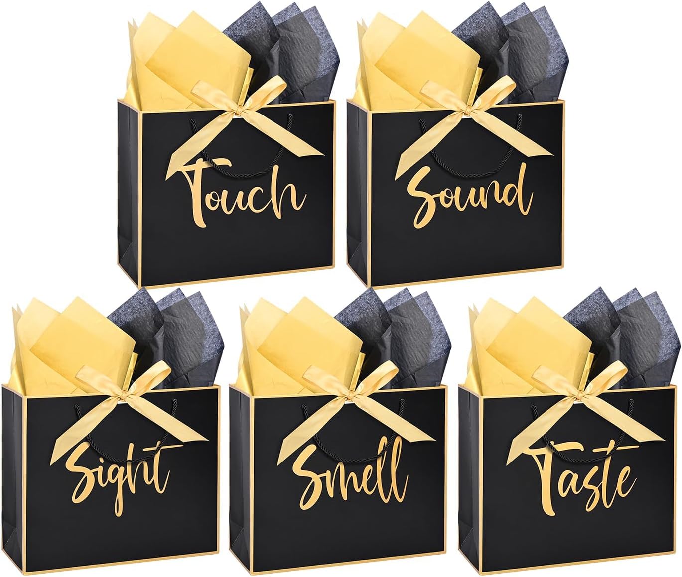 Amazon.com: Large 5 Senses Gift Bags for Him Her, Gold Foil Sight Smell ...