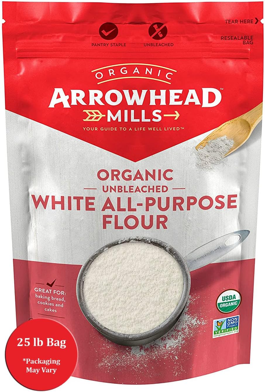 Amazon.com : Arrowhead Mills Flour, Unbleached White, 95% Organic, 25 ...