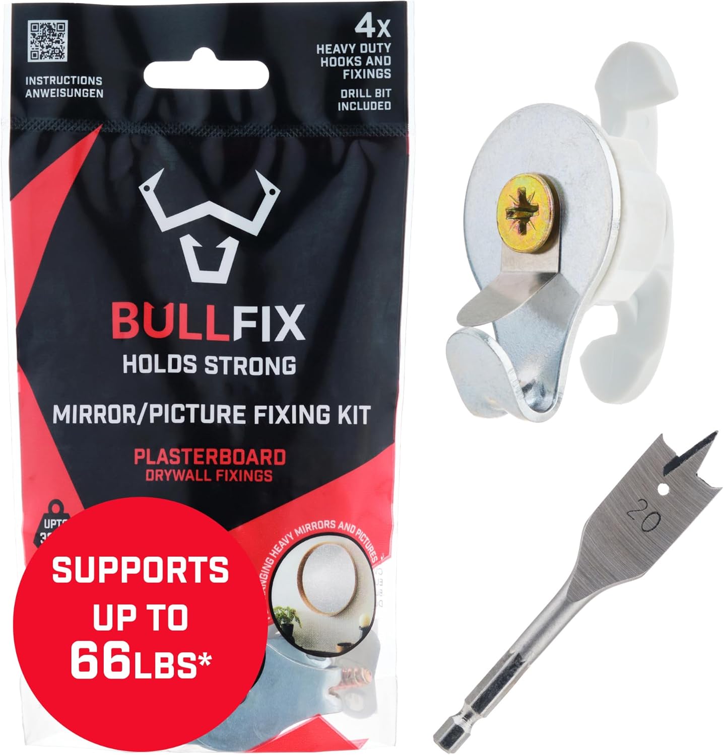Bullfix Mirror/Picture Hanging Kit - Heavy Duty Drywall Anchors for ...