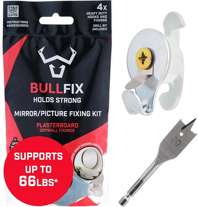Bullfix Mirror/Picture Hanging Kit - Heavy Duty Drywall Anchors for ...