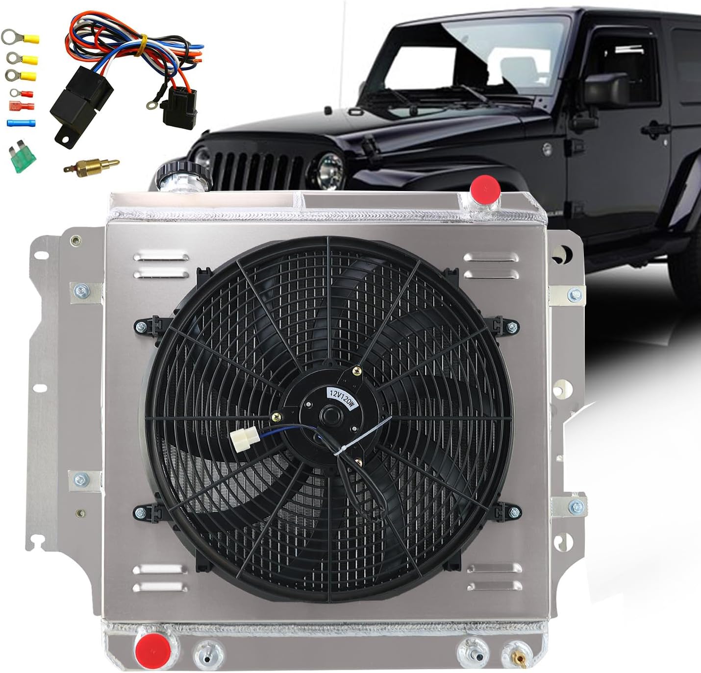 Amazon.com: Tepilauda 3 Row Aluminum Radiator & Fan Shroud Compatible with 1987-2006 Jeep ...