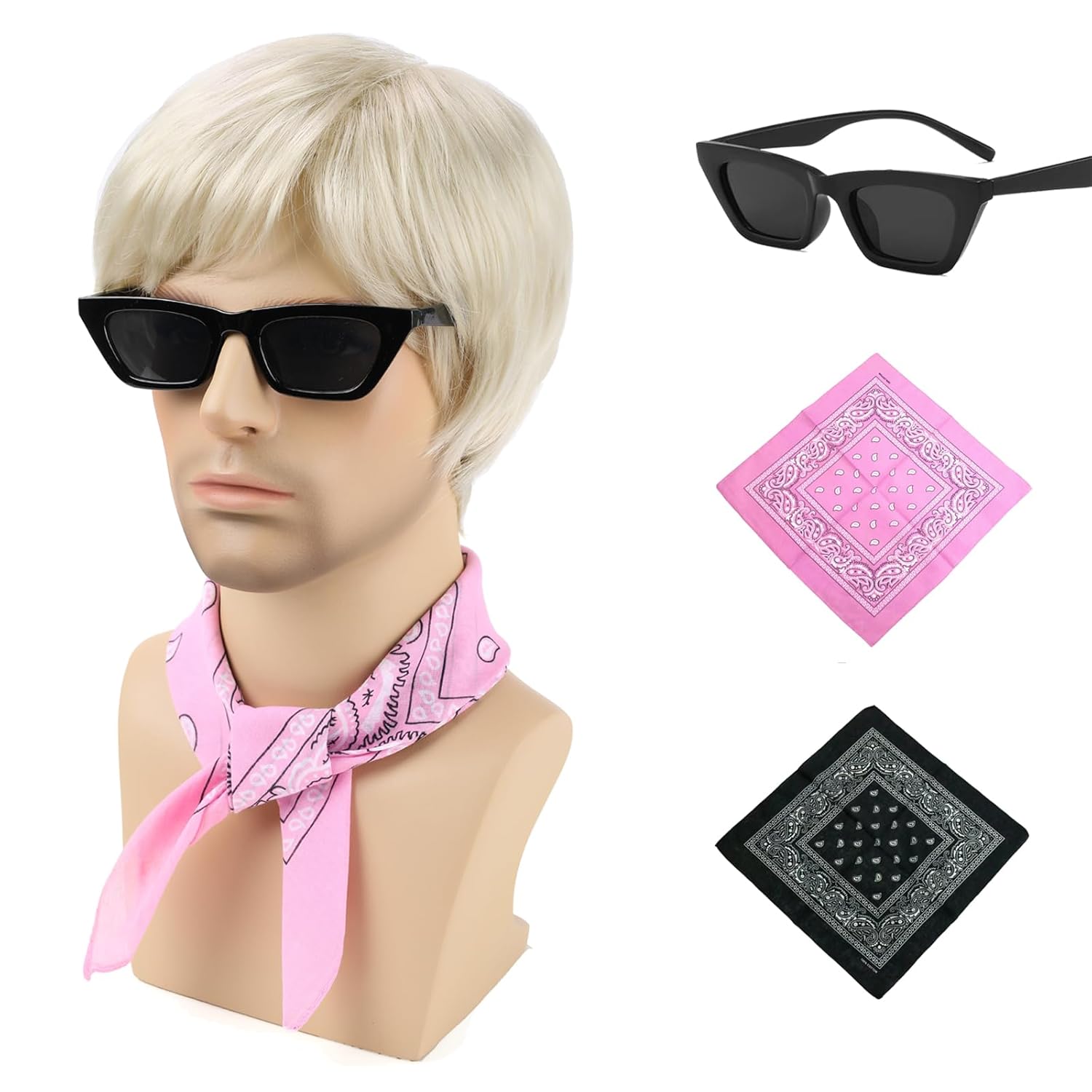 Amazon.com: TUOFLY Mens Blonde Ken Wig With 2 Bandanas and Glasses for ...