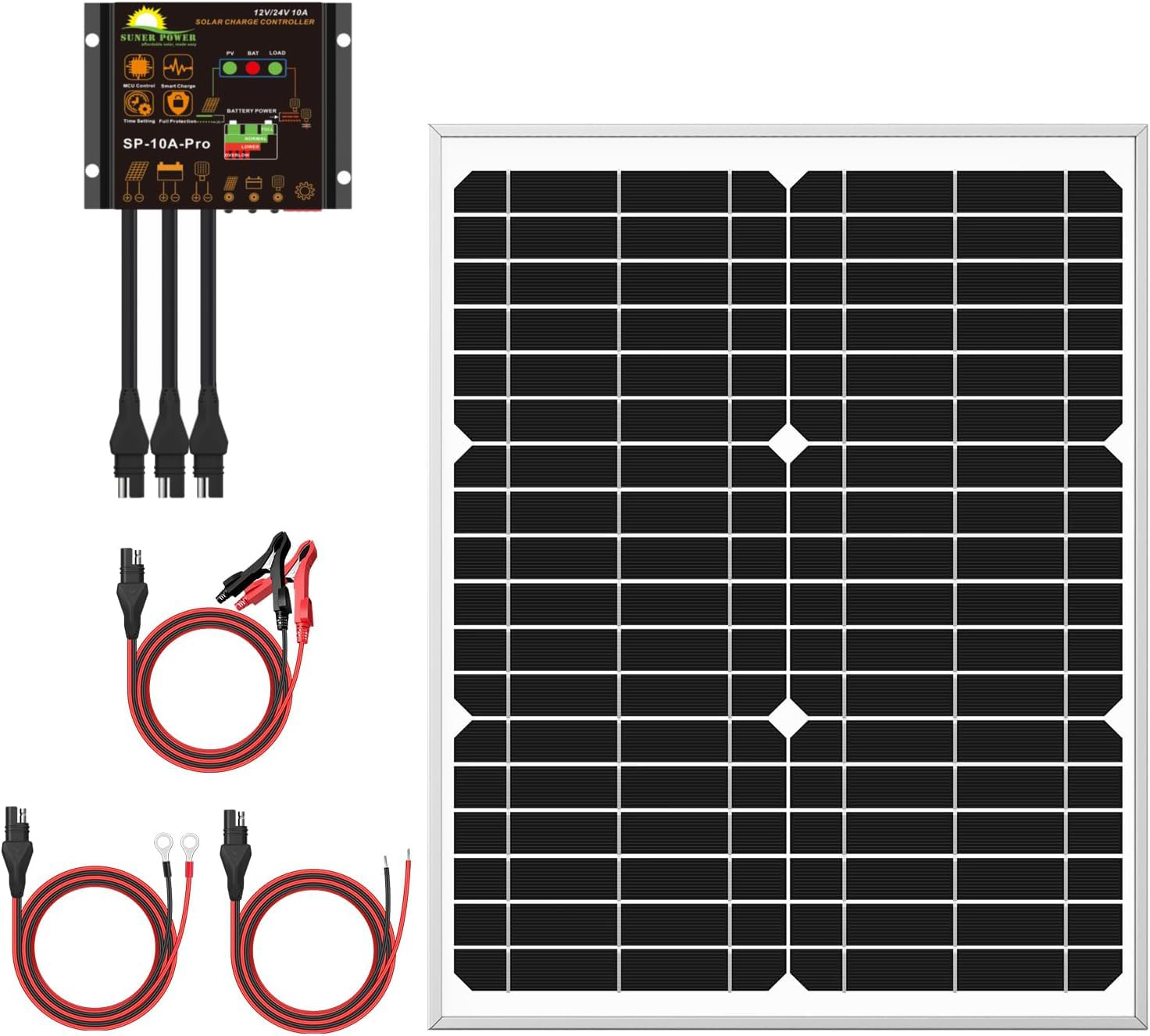 SUNER POWER 20 Watts Mono Crystalline 12V Off Grid Solar Panel Kit ...