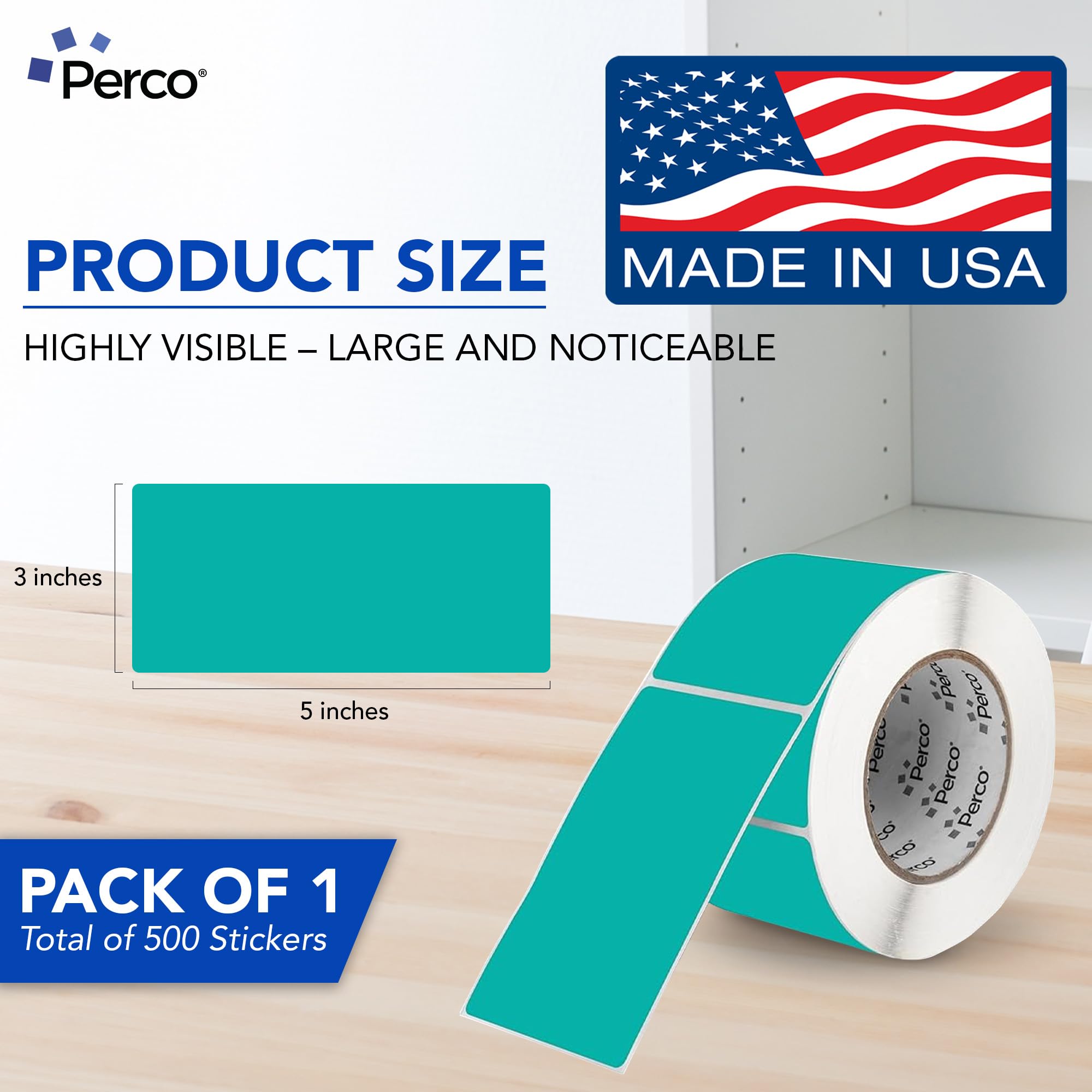 Snapklik.com : Perco Teal Labels 3x5 Inch 500 Stickers/Roll